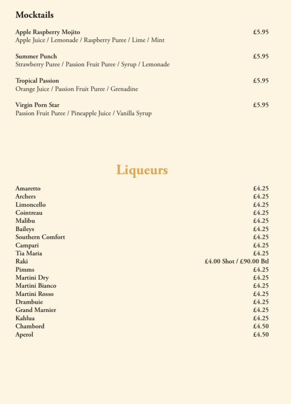 Drinks Menu – Zeytin