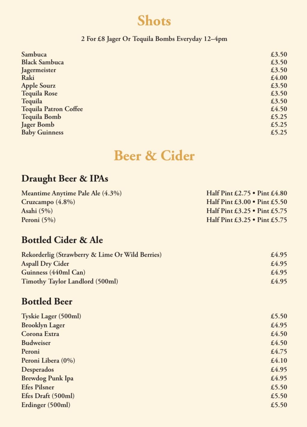 Drinks Menu – Zeytin