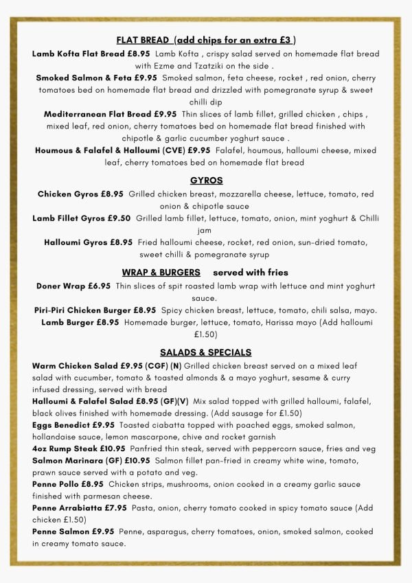 Lunch Menu – Zeytin